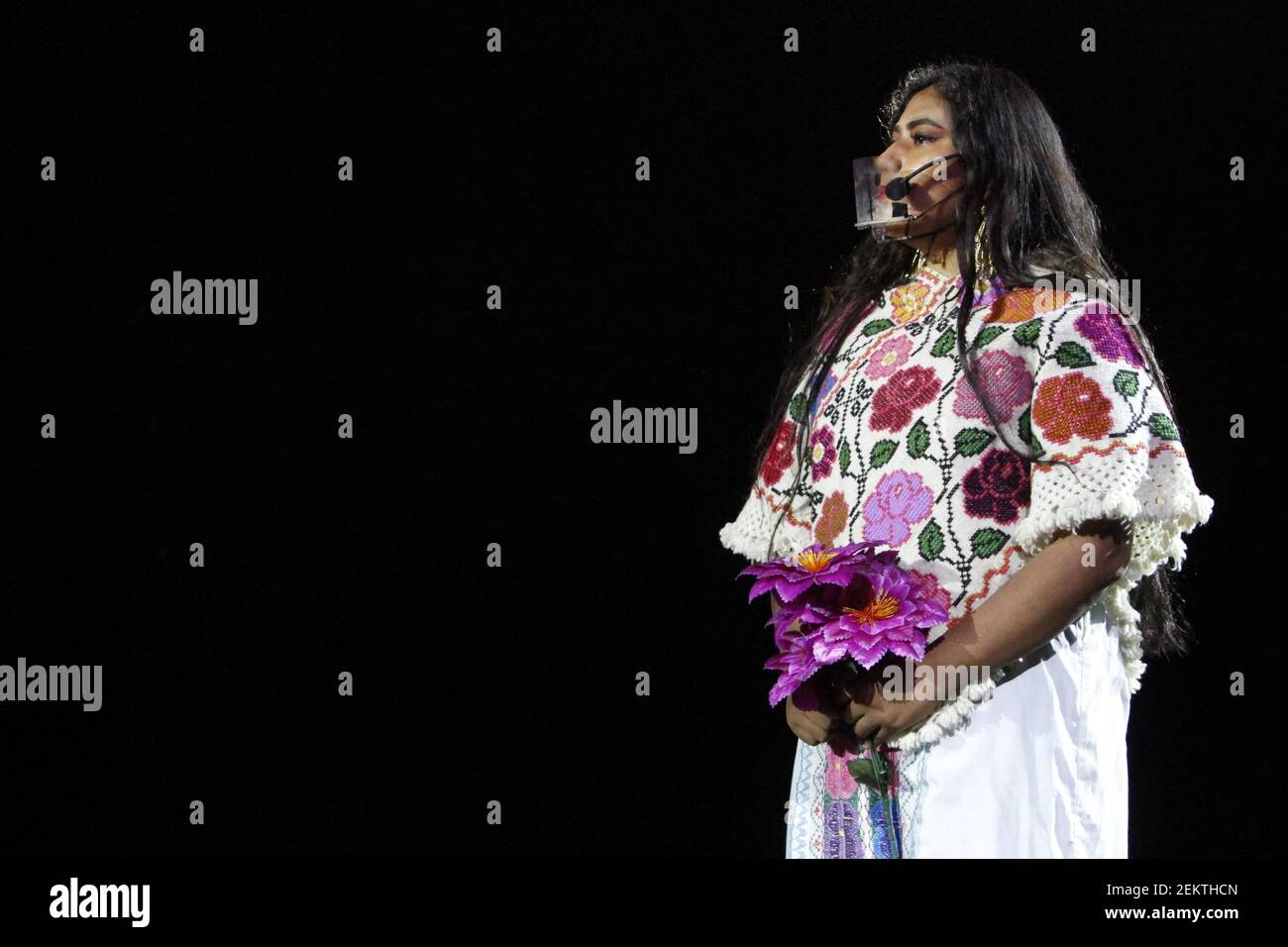 A person performs during the show of the Legend of the weeping woman ...