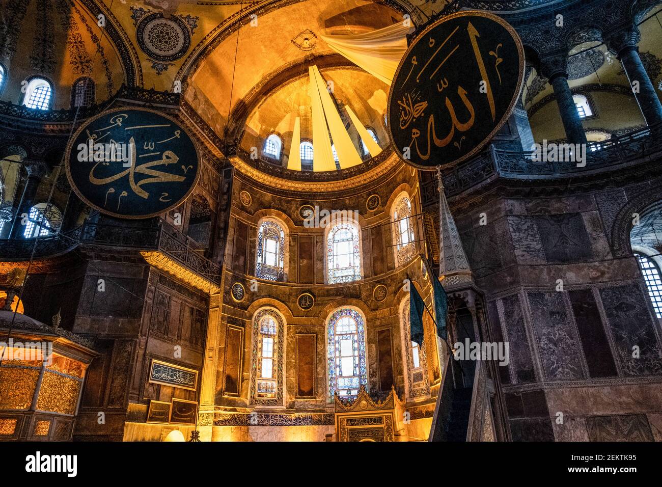 Calligraphy roundels at Hagia Sophia mosque. Following the decision of ...