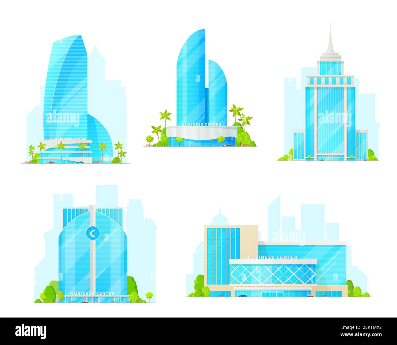 Business centers icons. Isolated buildings, exterior design. Vector ...