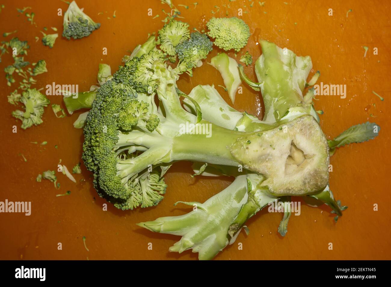 The end of a trimmed broccoli crown in New York on Monday, October 19 ...