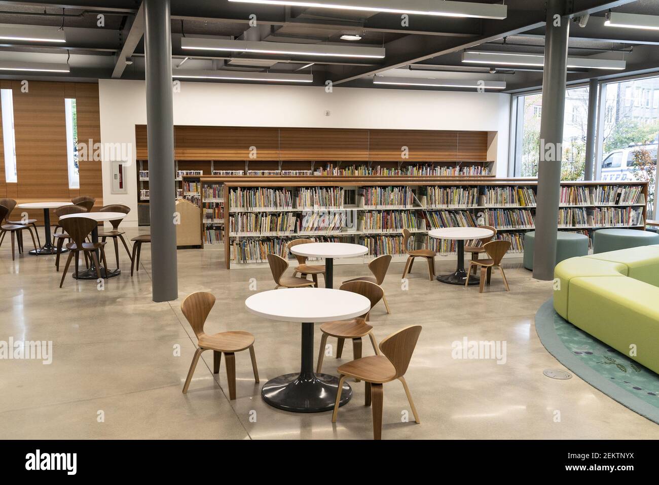 View of interior of New Branch of Brooklyn Public Library opened in ...