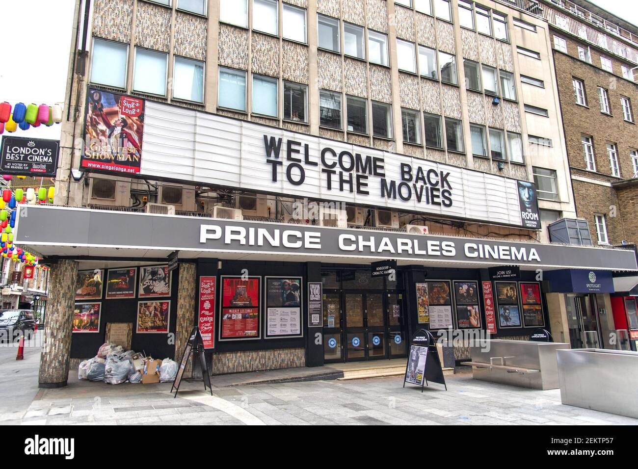 A sign reading â€˜Welcome back to the Moviesâ€™ on the Prince Charles ...