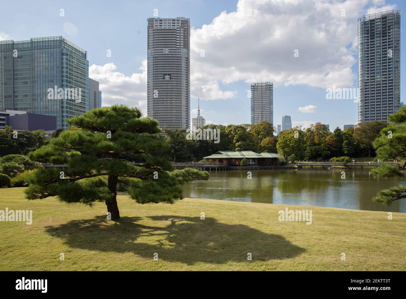 Nakajima-no-ochaya (tea house) in the middle of Shioiri-no-ike (pond ...