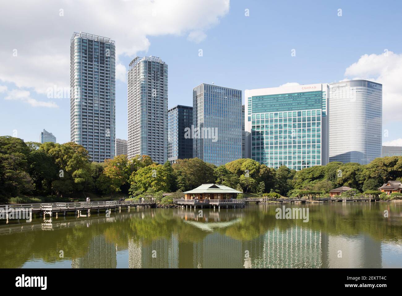 Nakajima-no-ochaya (tea house) in the middle of Shioiri-no-ike (pond ...