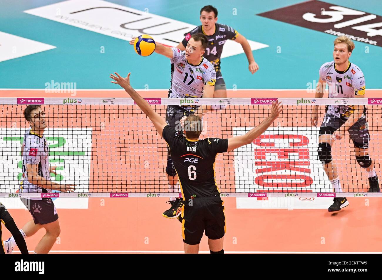Bartlomiej Mordyl of Trefl in action during the Plus Liga match between ...