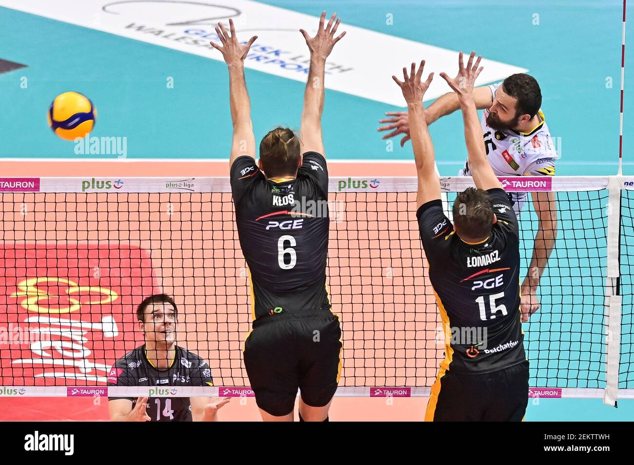Mateusz Mika of Trefl in action during the Plus Liga match between ...
