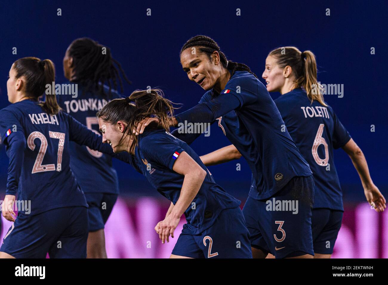 Wendie Renard of France (R) and Eve Perisset of France (L) celebrates a ...
