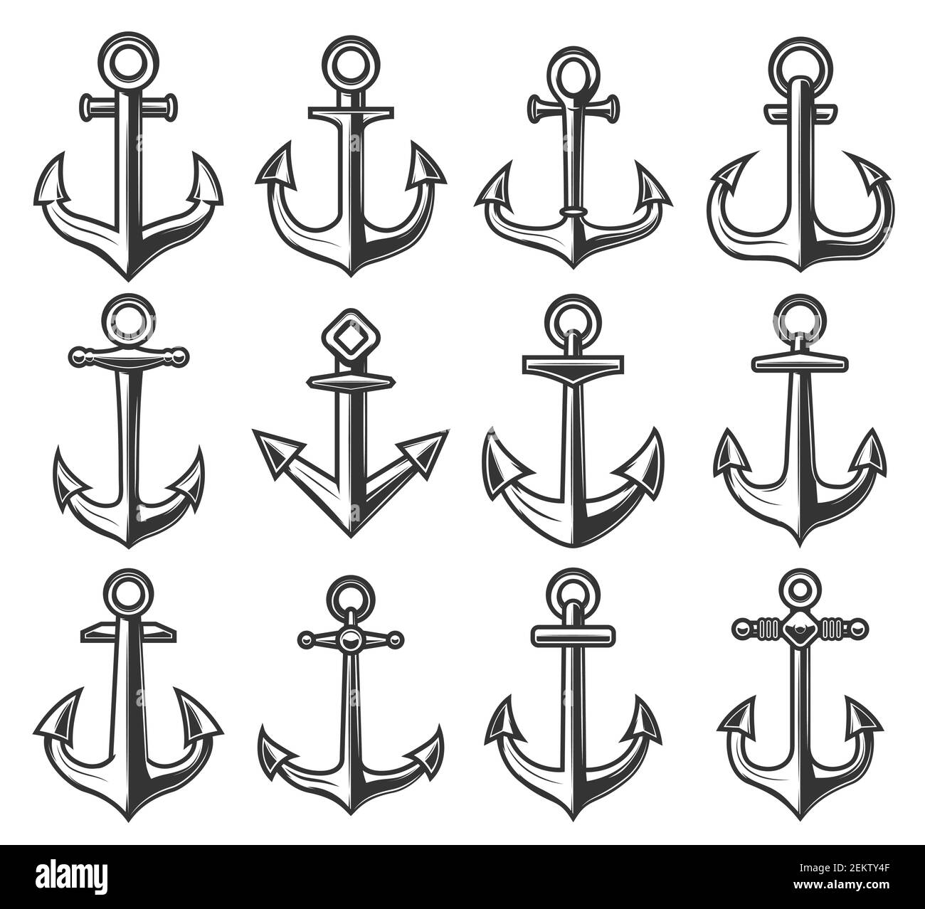 Ship anchor icons, marine adventure and sailor nautical symbols. Vector ...