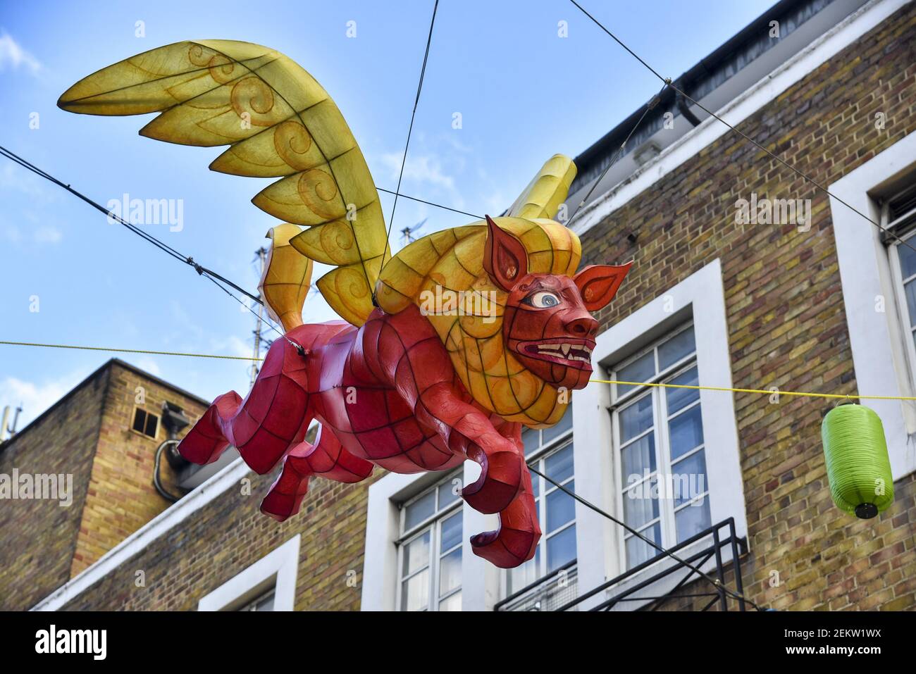 A lantern seen at an installation in London's Chinatown ahead of the ...