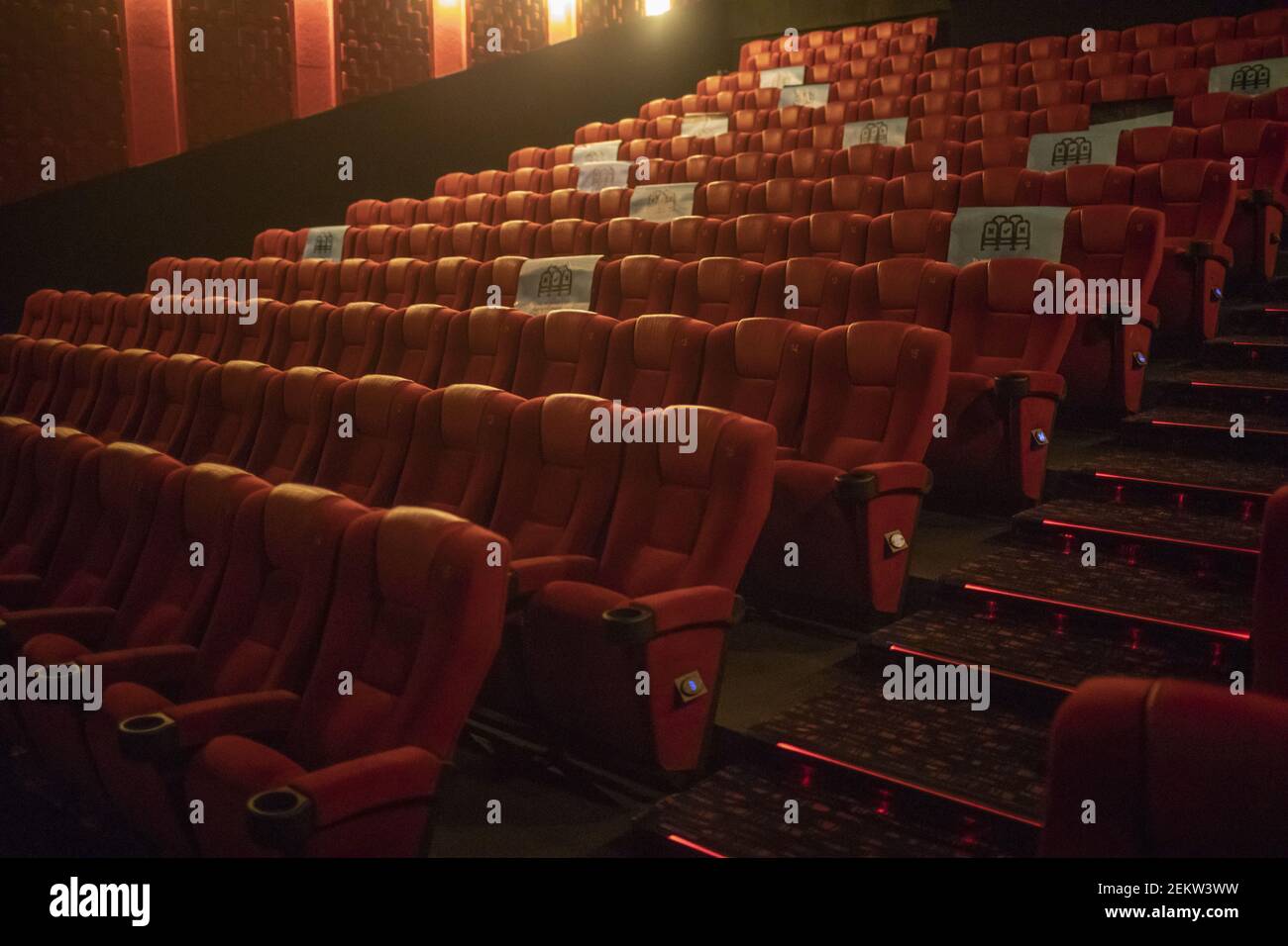 An empty cinema hall during the reopening. The Star Cineplex is open ...