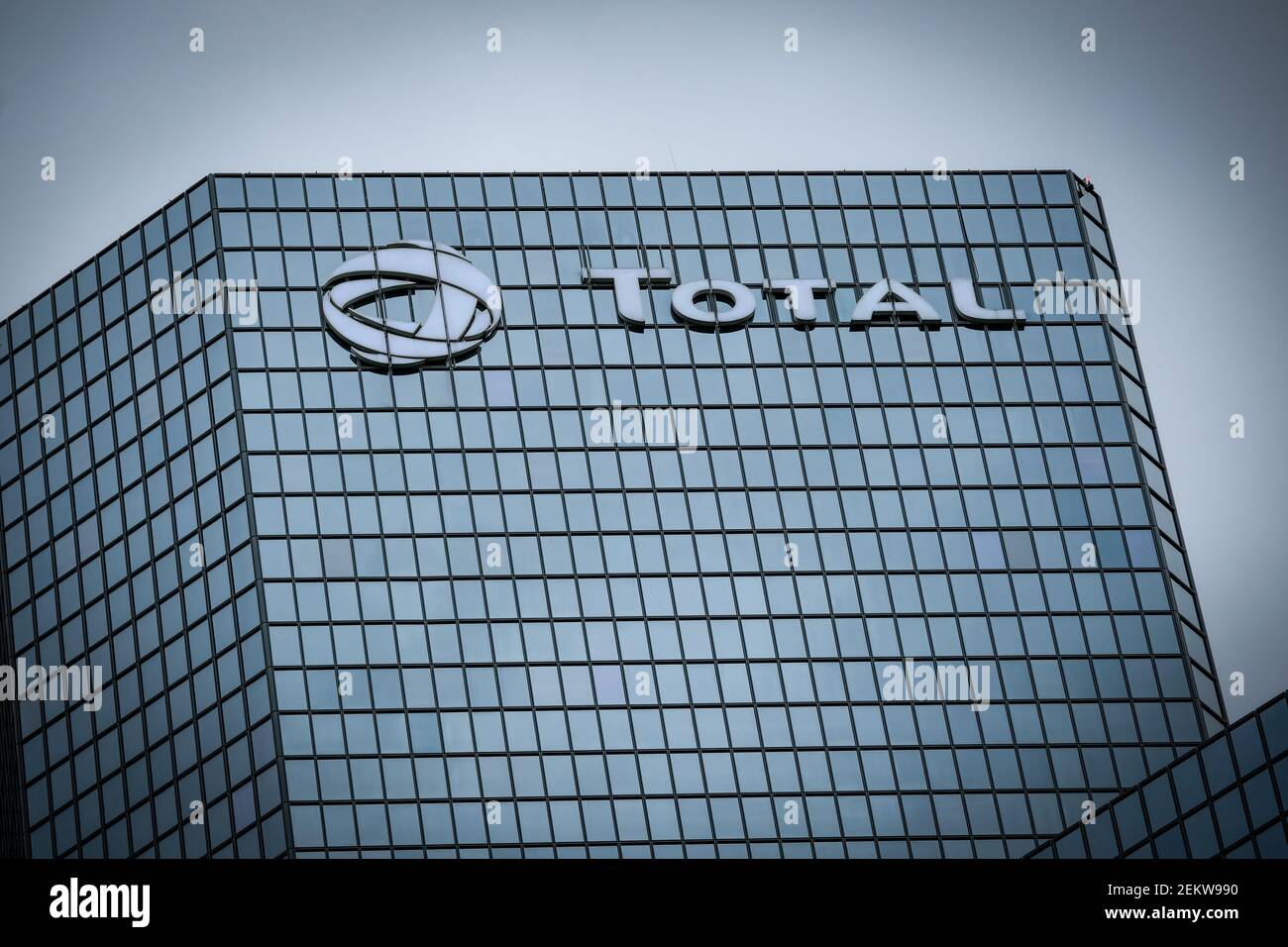 French oil company TOTAL logo displayed on the Total Tower. (Photo by ...