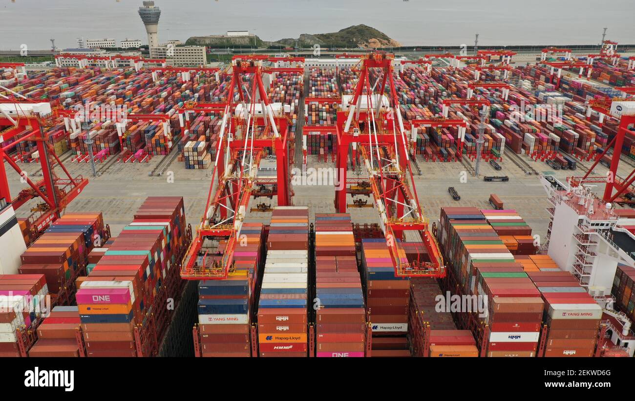 SHANGHAI, CHINA - OCTOBER 25, 2020 - Aerial photography of Yangshan ...
