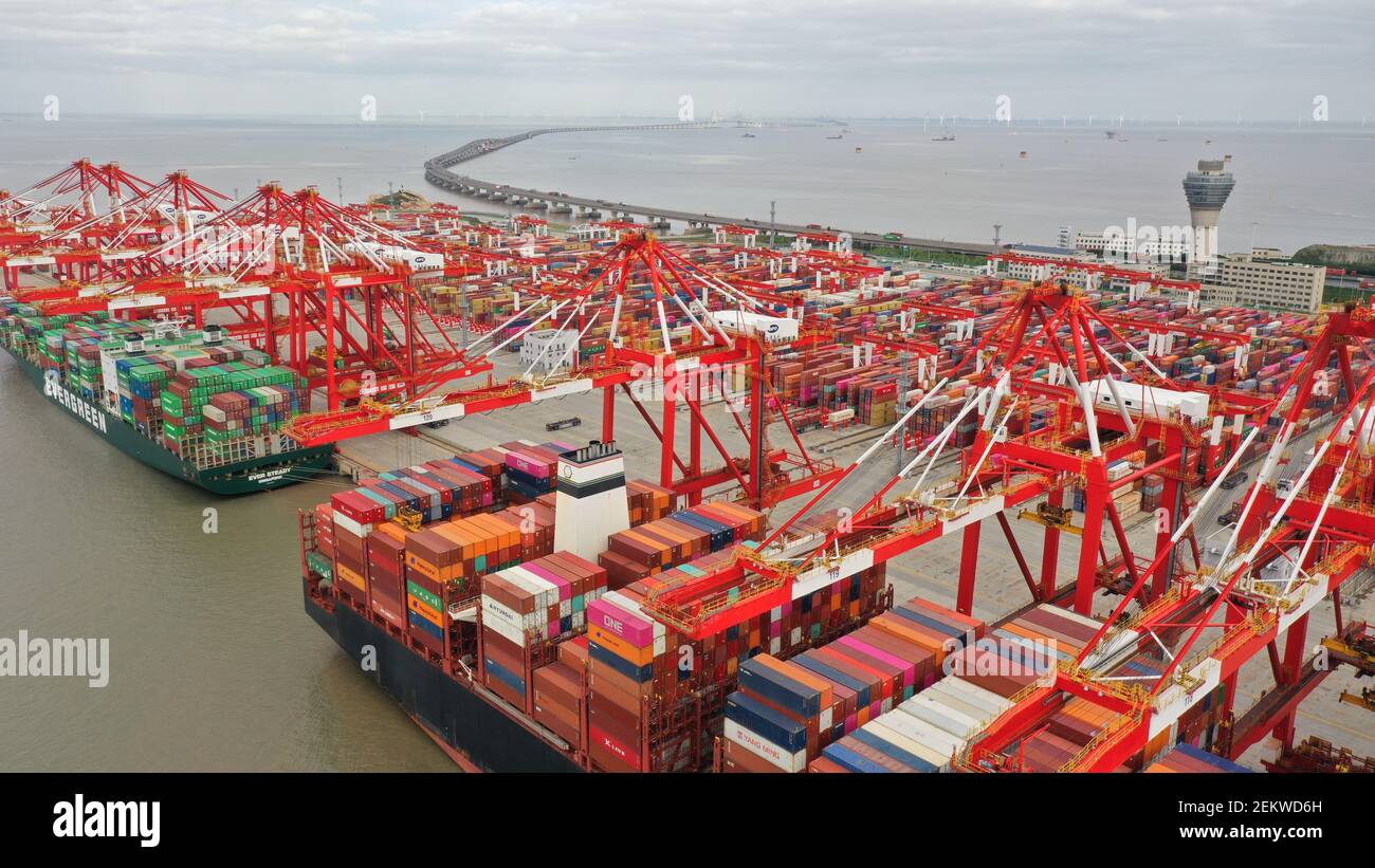 SHANGHAI, CHINA - OCTOBER 25, 2020 - Aerial photography of Yangshan ...