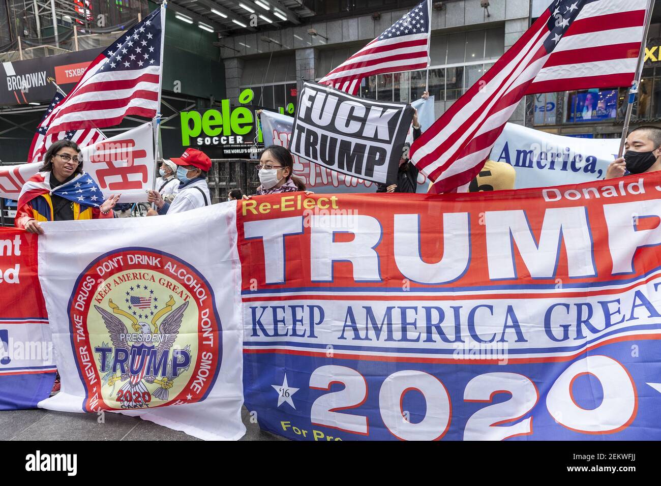 Pro President Trump re-election supporters and counter protesters ...
