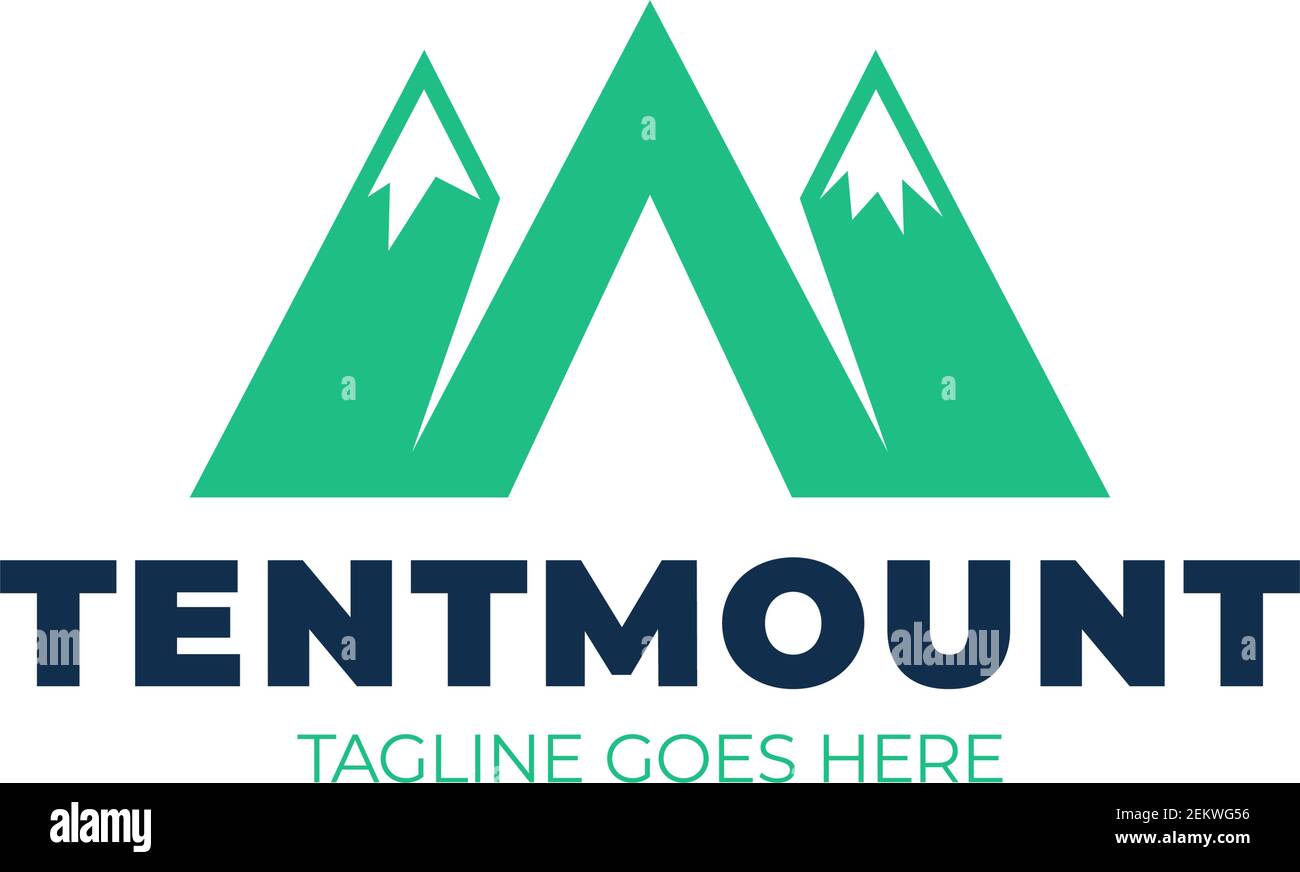Logo of mountains in style of M or A and camping tent icon. Camp ...