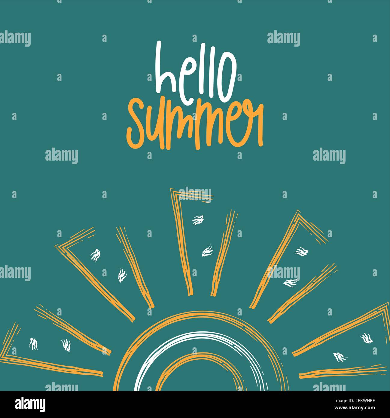 Vector illustration: Hand drawn lettering composition of Hello Summer ...