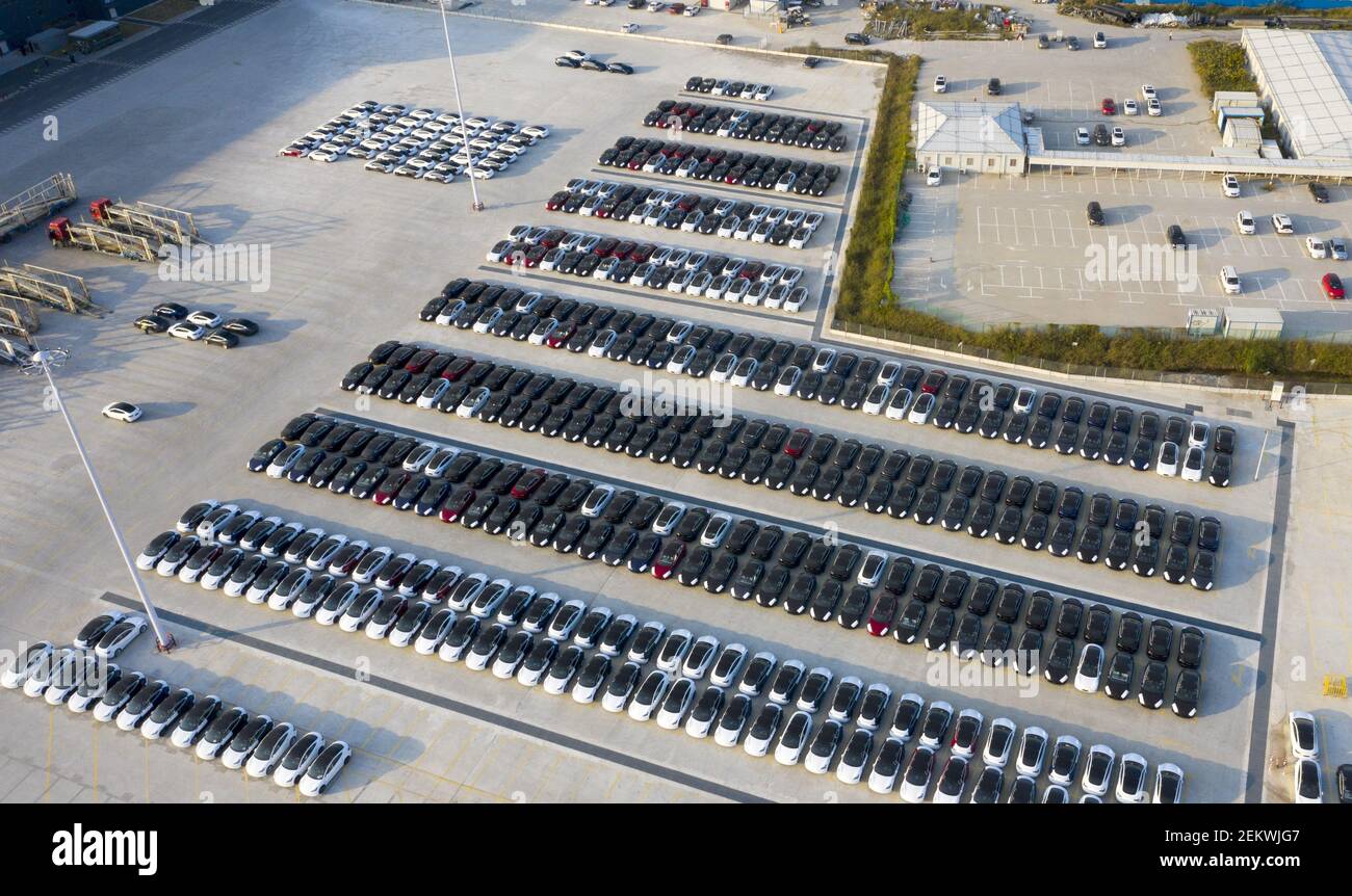 SHANGHAI, CHINA - OCTOBER 24, 2020 - Aerial photos of Tesla's Shanghai ...