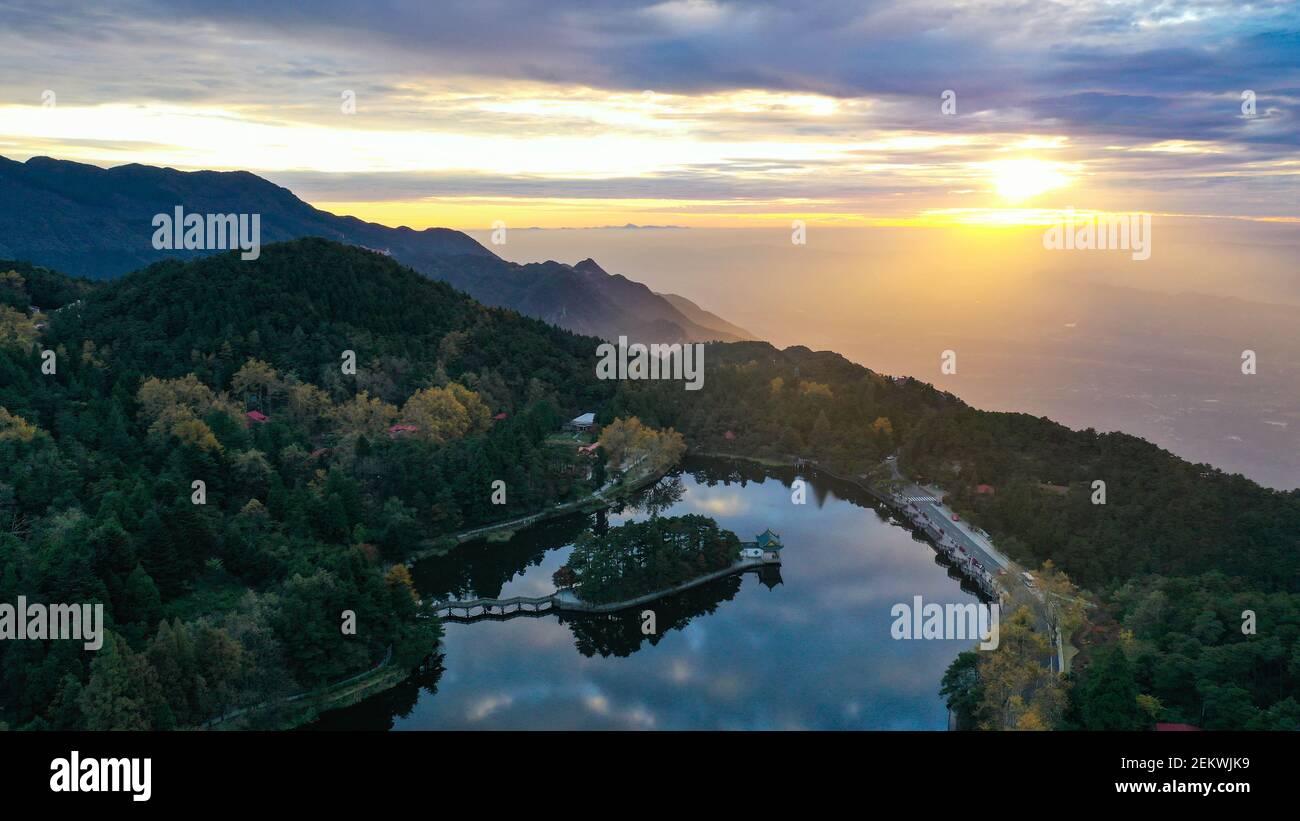 Aerial view of the beautiful autumn scenery in Lushan National Park ...