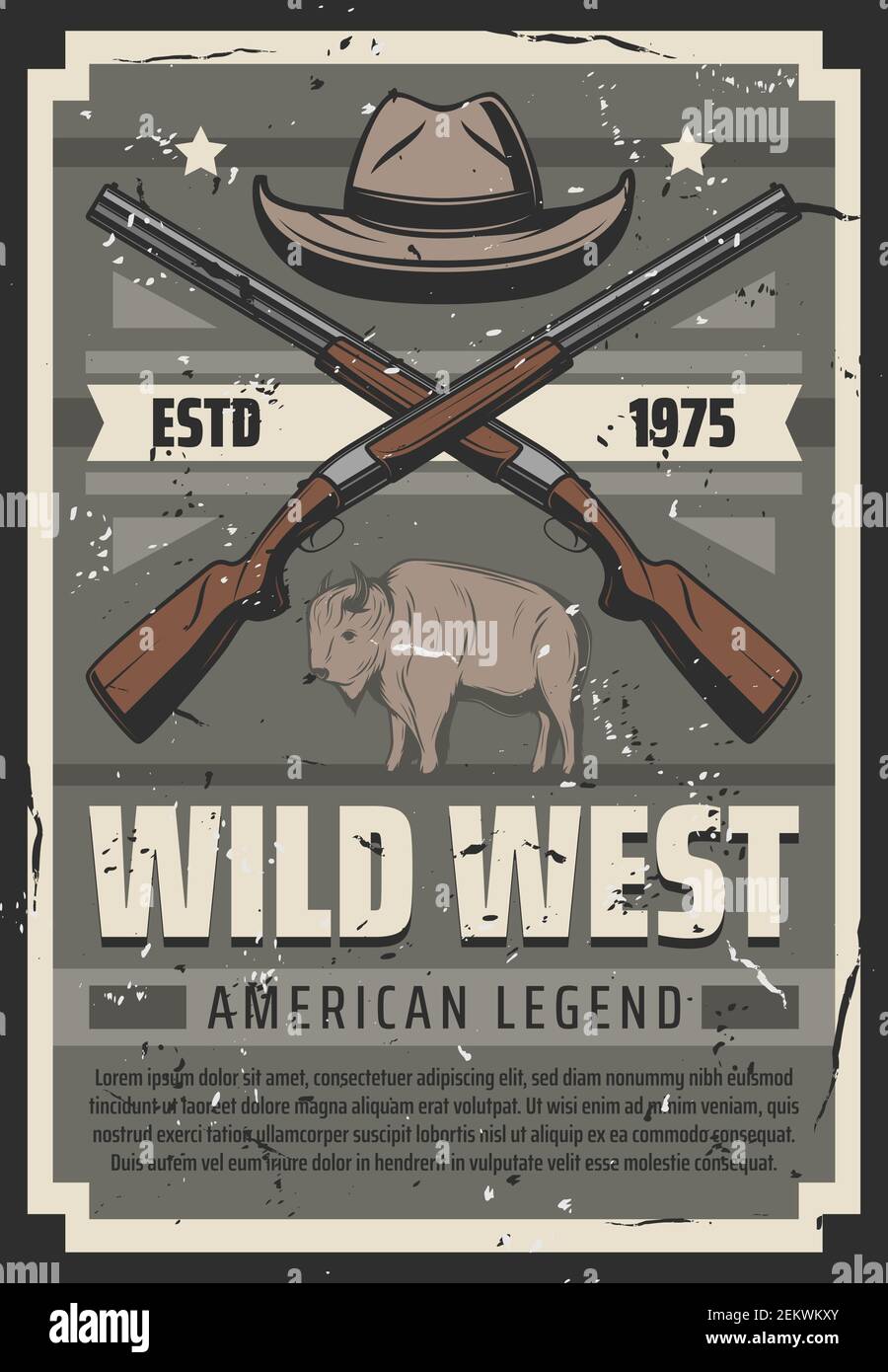 Western American legend vintage retro poster, cowboy hat and crossed ...