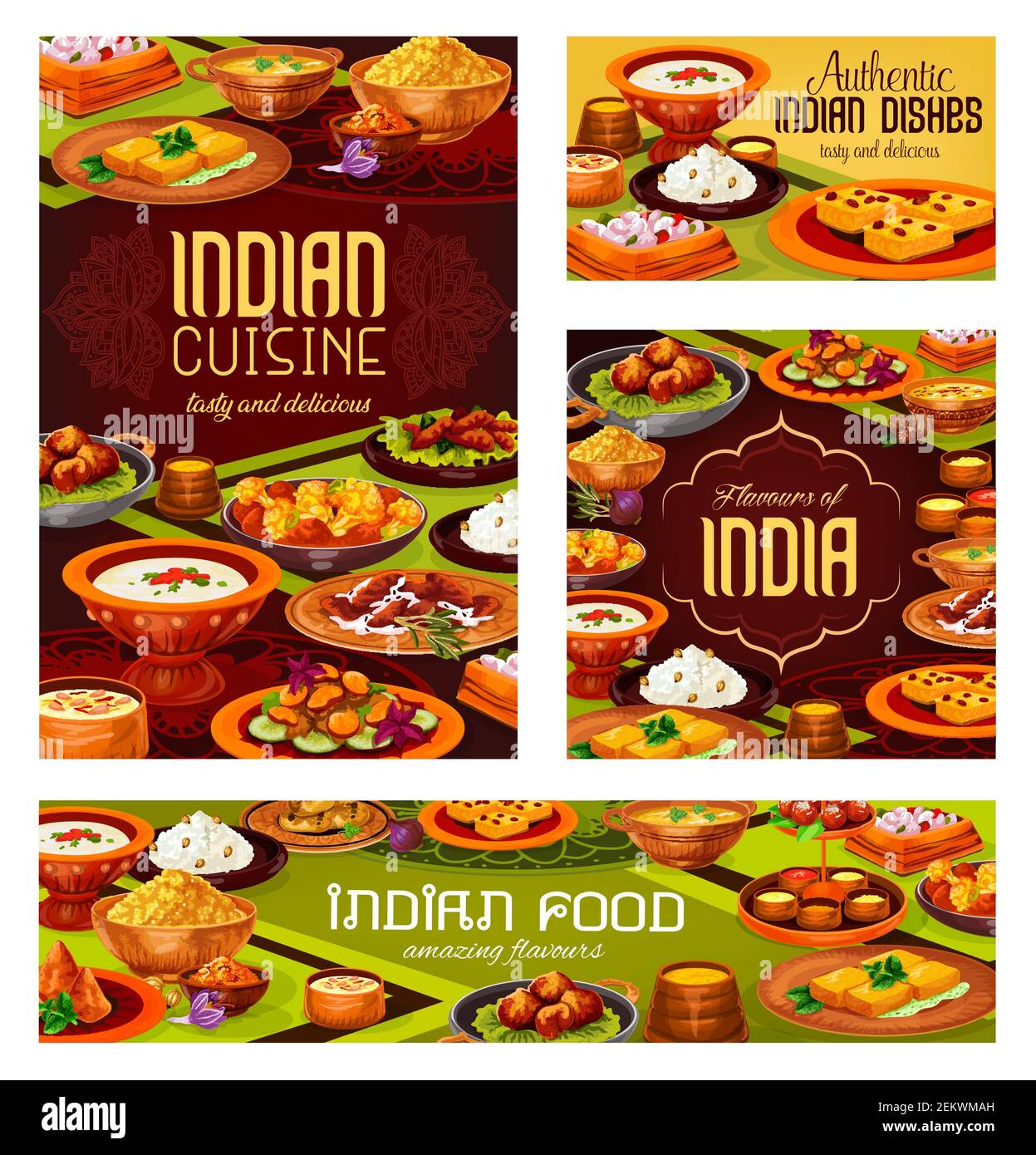 Indian food vector design of Asian restaurant banners. Meat, vegetable ...