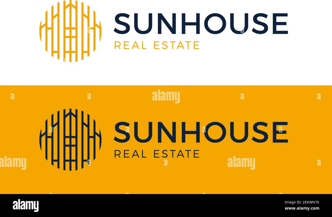 House sun logo. Vector real estate building icon sign. Solar home ...