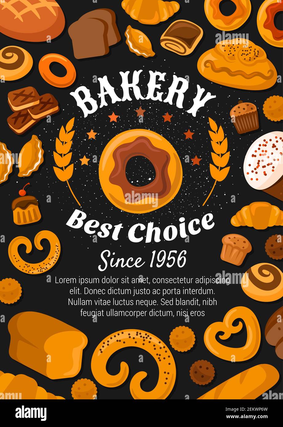 Bakery shop bread, pastry desserts and patisseries cookies poster ...
