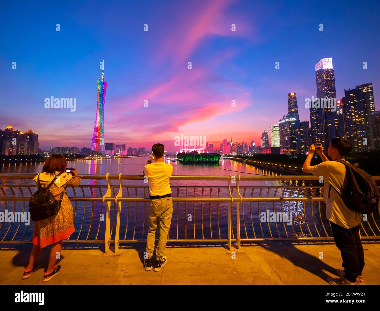 The beautiful sunset glow which makes the evening sky look like an oil ...