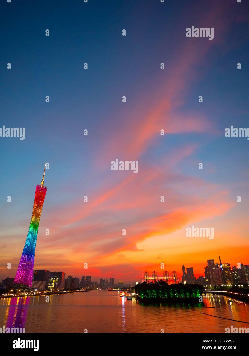 The beautiful sunset glow which makes the evening sky look like an oil ...