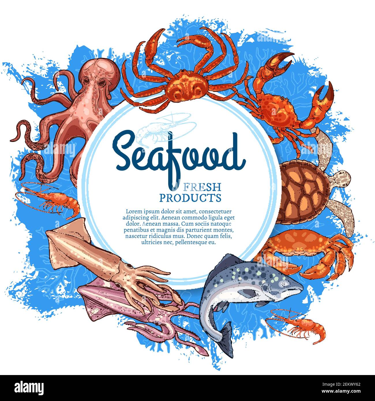 Seafood and fish gourmet restaurant vintage retro poster. Vector ocean ...