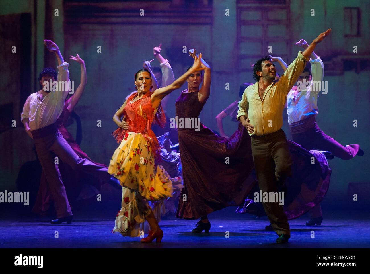 Dancers on stage during the performance. The Andalusia Flamenco Ballet ...