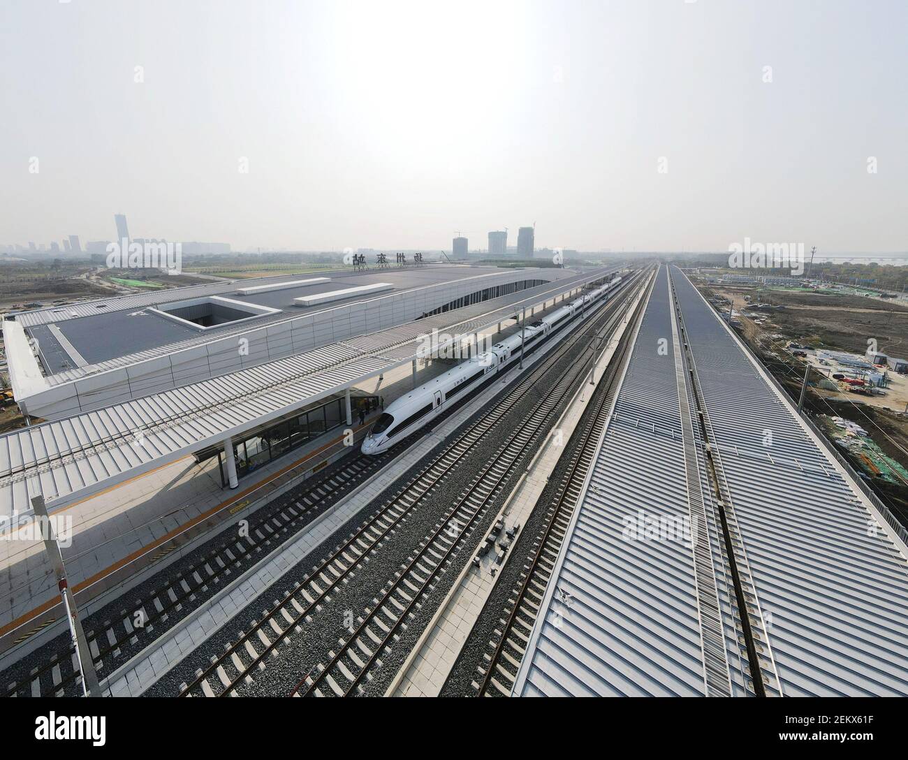 YANGZHOU, CHINA - OCTOBER 30, 2020 - A test train stops at Yangzhou ...