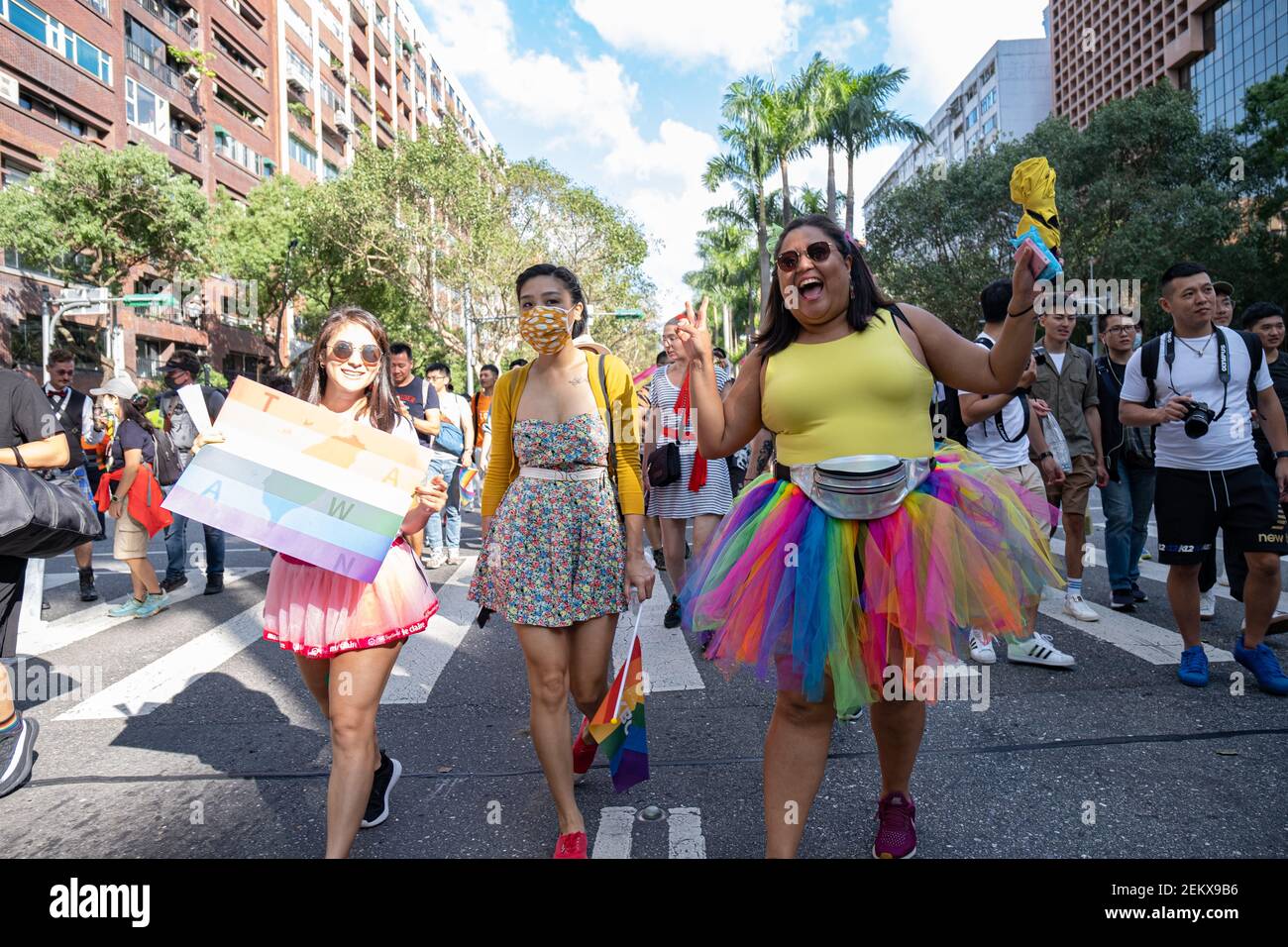 A group of friends attending the 2020 Taiwan pride parade. More than ...