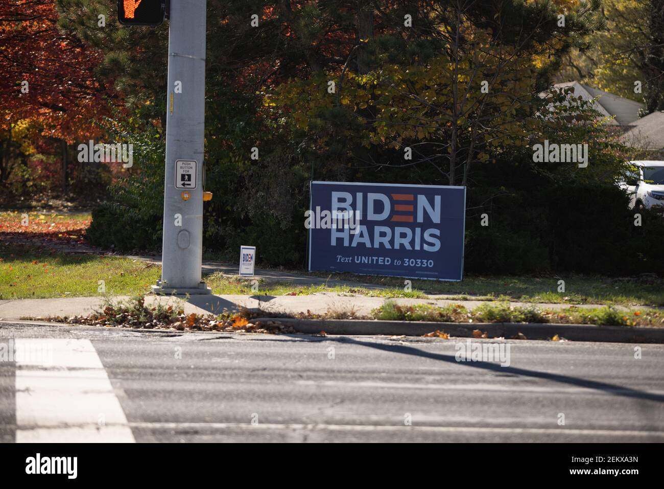 A large campaign banner for Vice President Joe Biden and Senator Kamala ...
