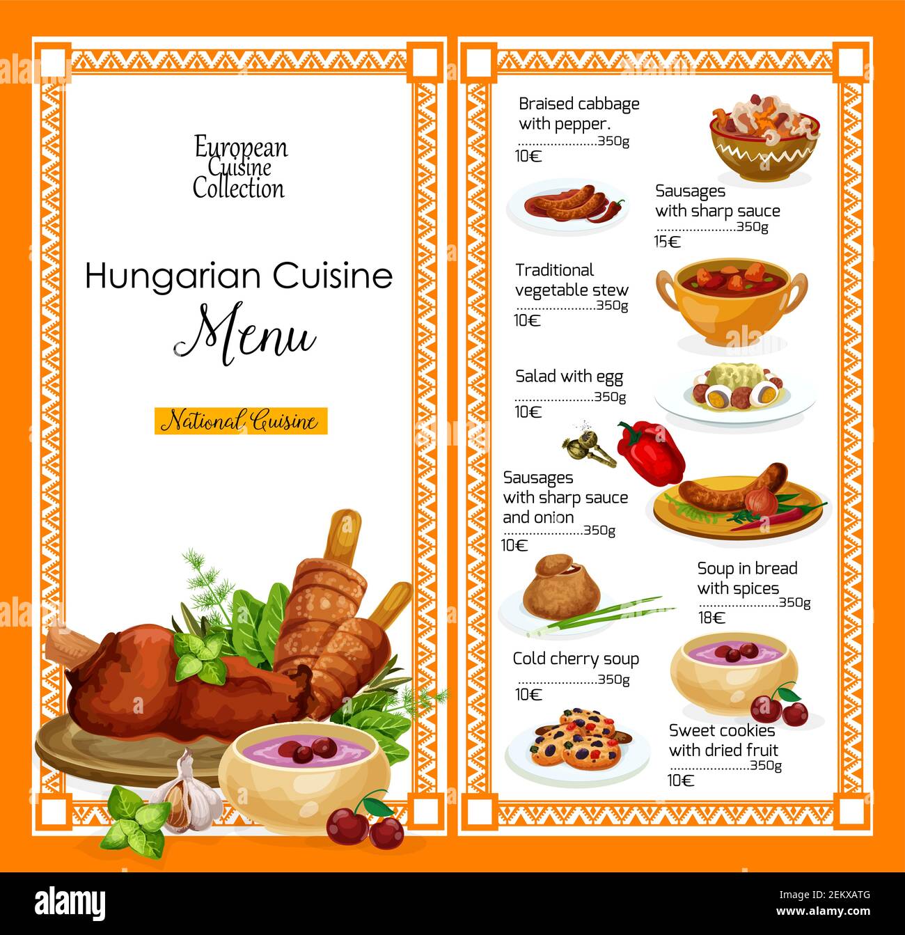 Hungarian cuisine restaurant menu, traditional Hungary food dishes ...