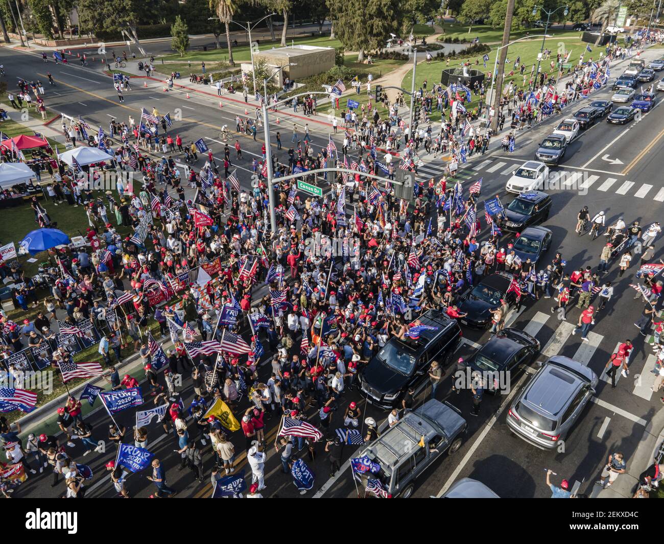 Trump supporters rally in the city of Beverly Hills. The marched up and ...