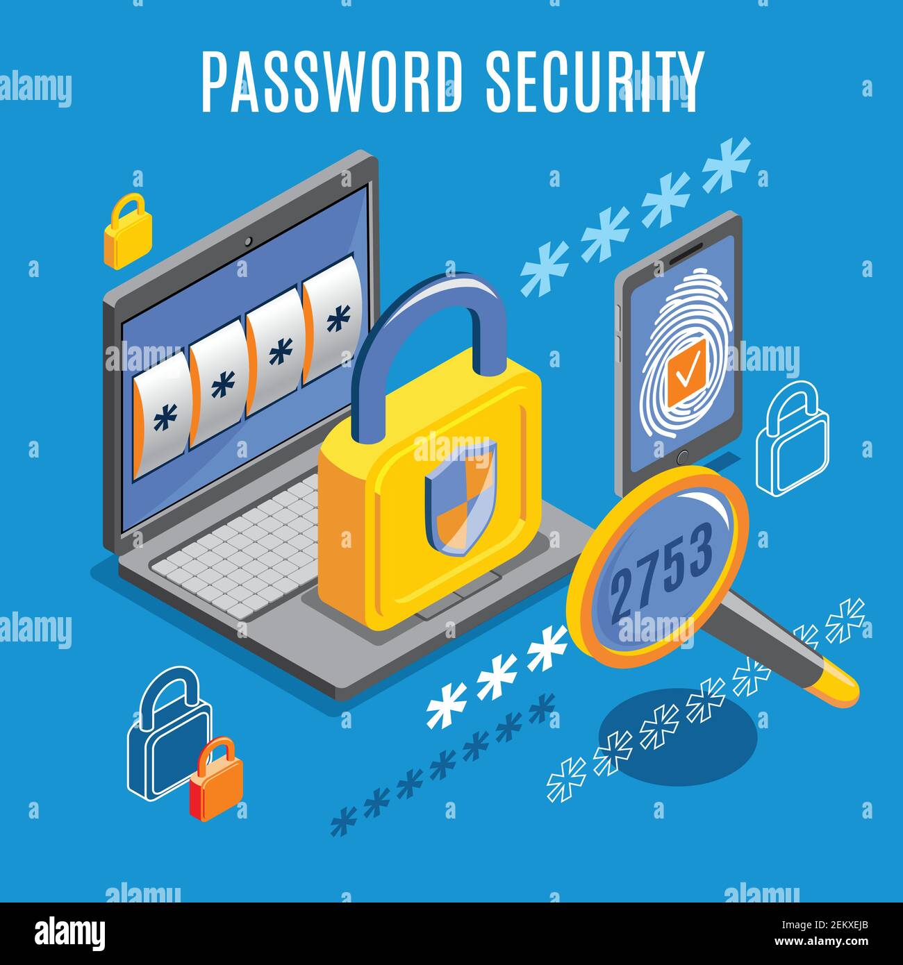Password security background with unlocked notification on laptop screen and fingerprint button ...