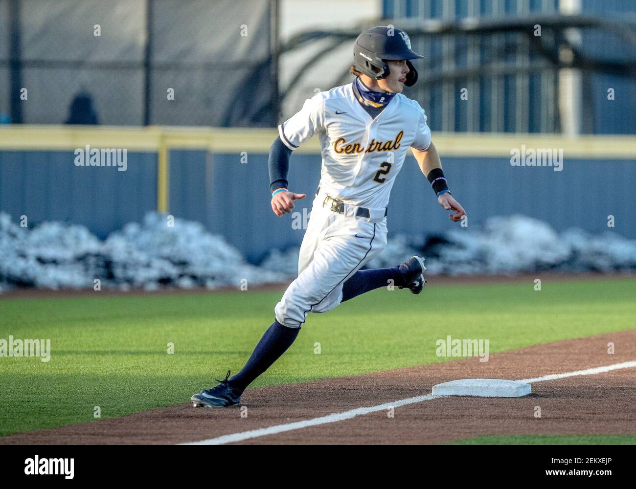 February 23, 2021: Central Oklahoma outfielder Ryan Harrel (2) rounds ...