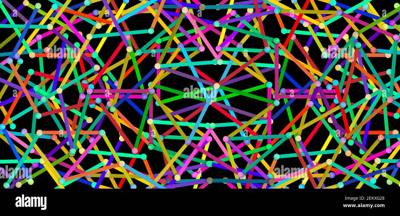 multiconnection Connected lines color abstract in black space. Algorithm complexity, multi ...