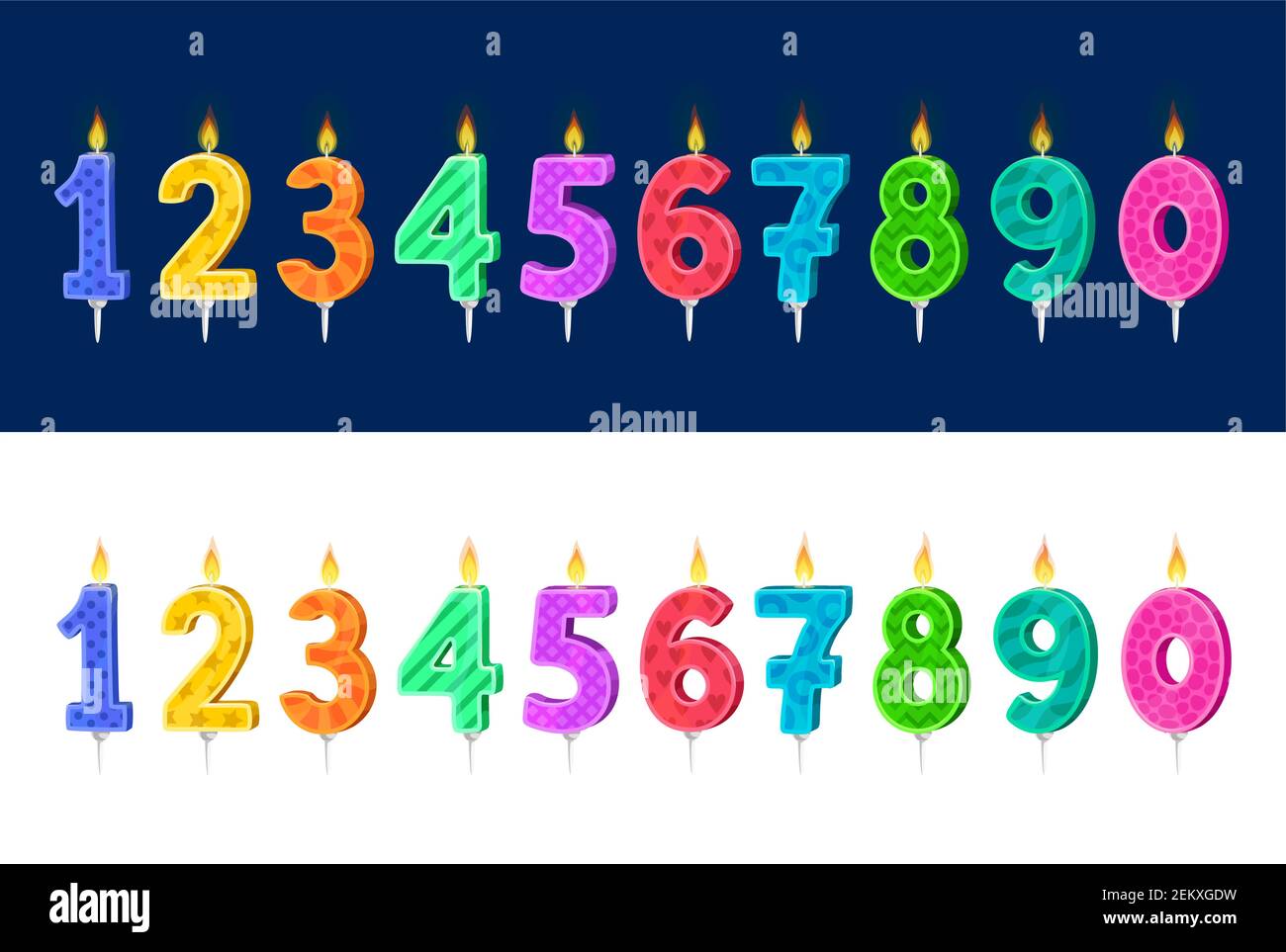 Candles for kids birthday holiday cake cartoon vector set. Child ...