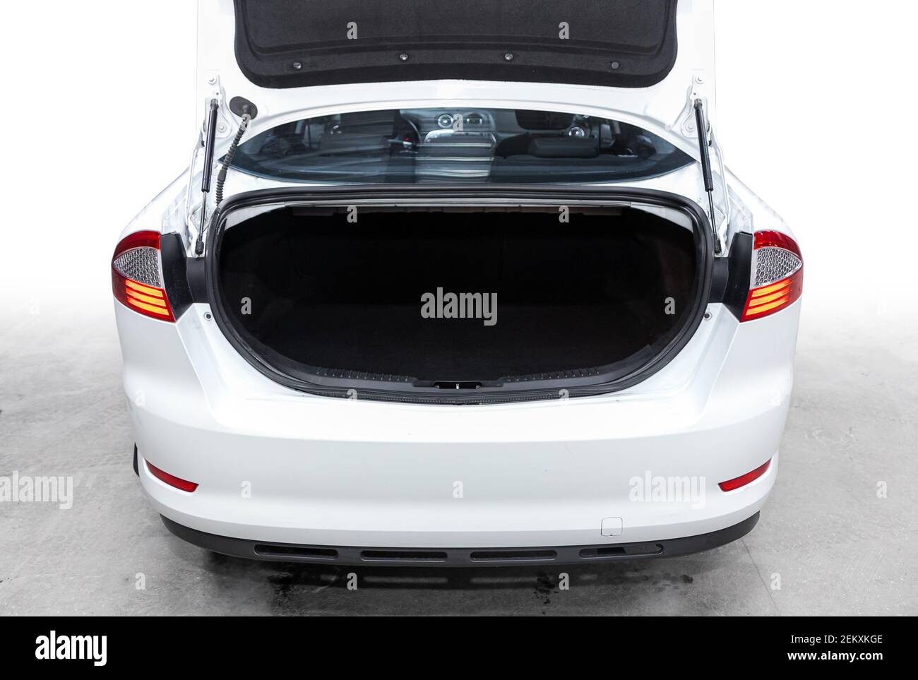 close-up of the open trunk, headlight, bumper, front view. Exterior of ...