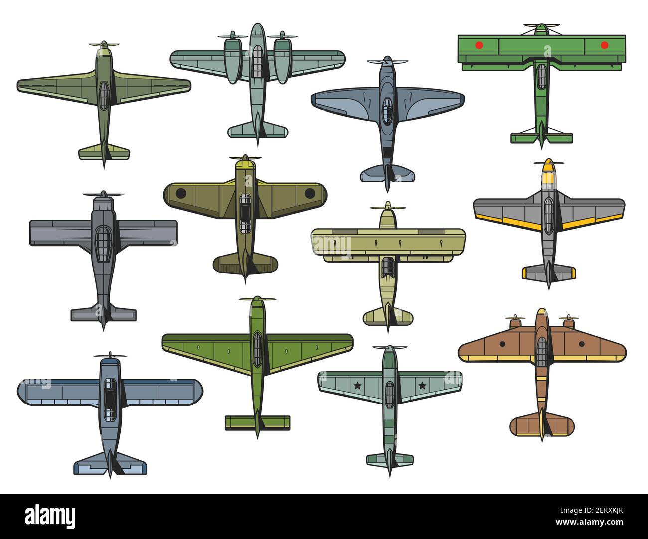 Retro military and civil airplanes isolated vector set. Air force ...