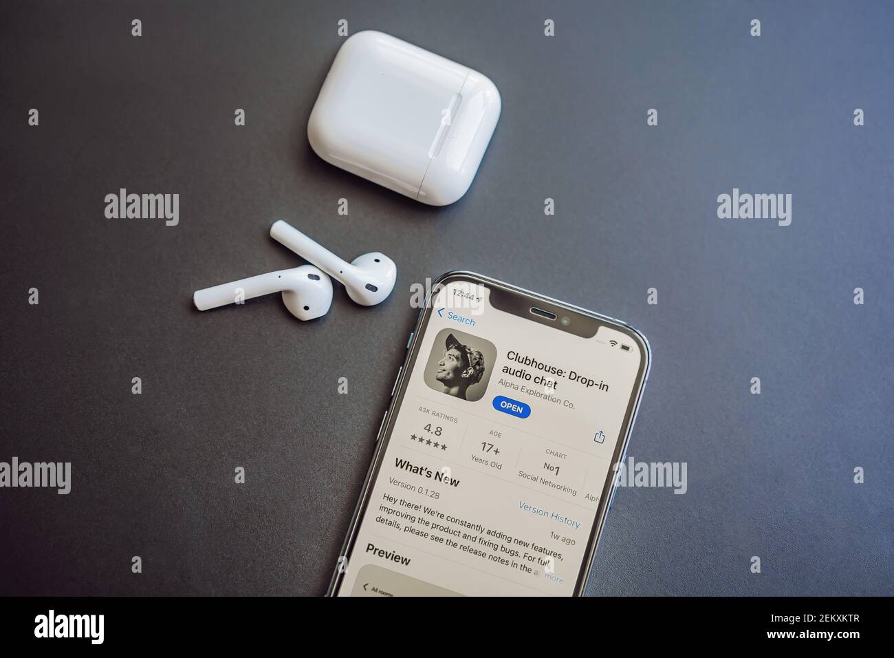 February 23, 2021, USA, New York: Clubhouse audio chat application view ...