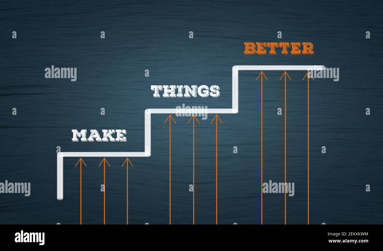 make things better, arrow and ascending stairs path. Business ...