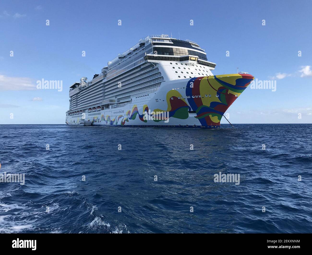 A view of the Norwegian Encore cruise ship during its inaugural sailing ...