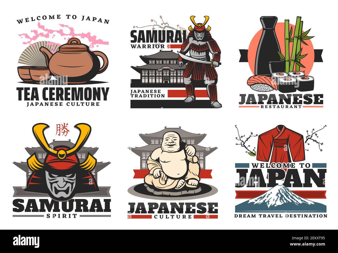 Japan travel icons. Culture and traditions, Japanese landmarks and ...