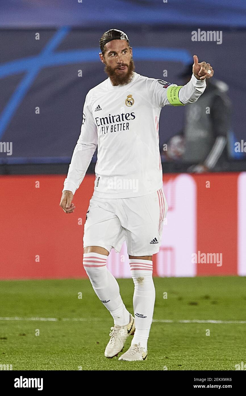 Sergio Ramos of Real Madrid celebrates after scoring the 2-0 during the ...