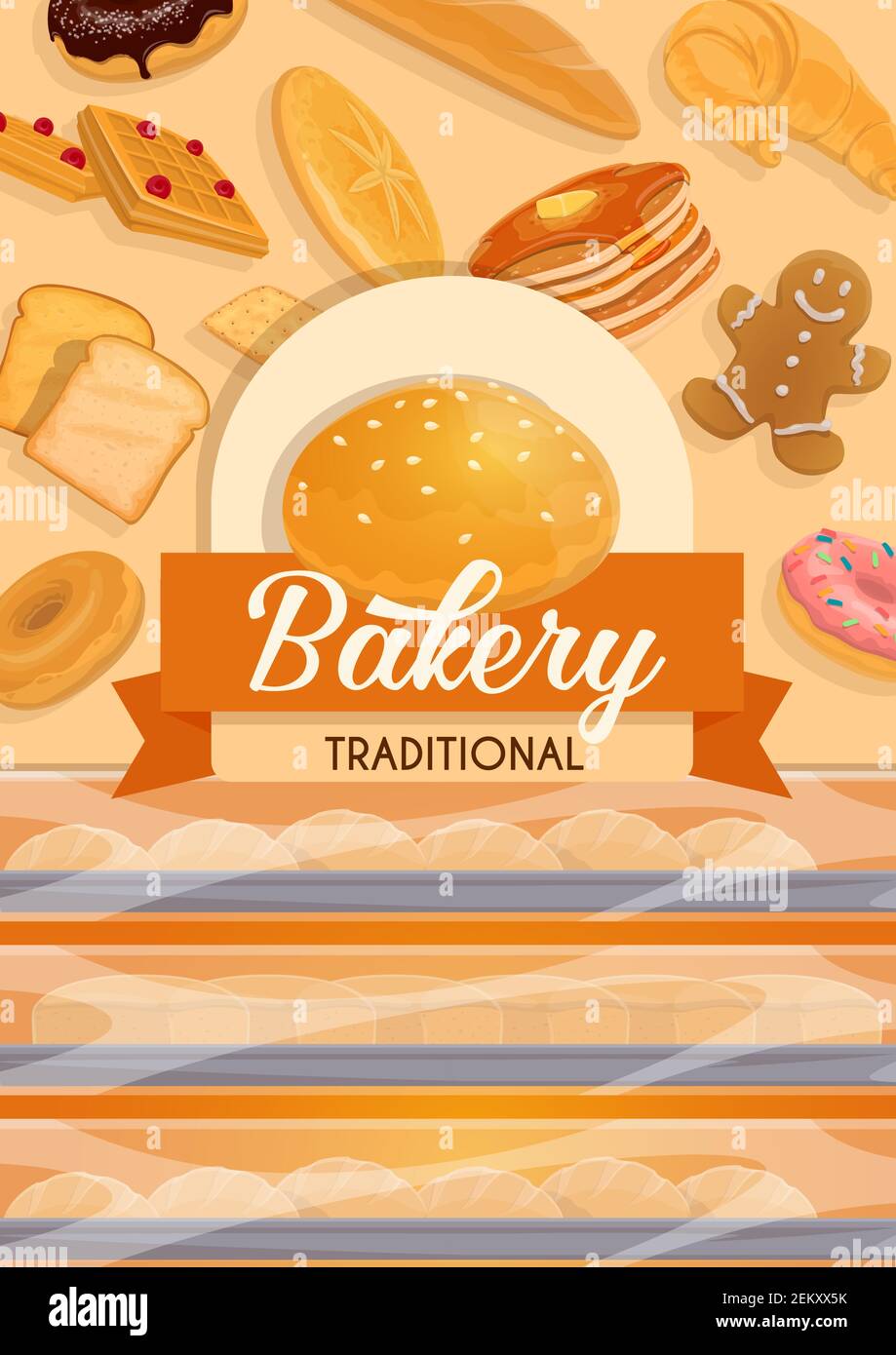Bakery shop bread, sweet patisserie cookies and pastry desserts. Vector ...