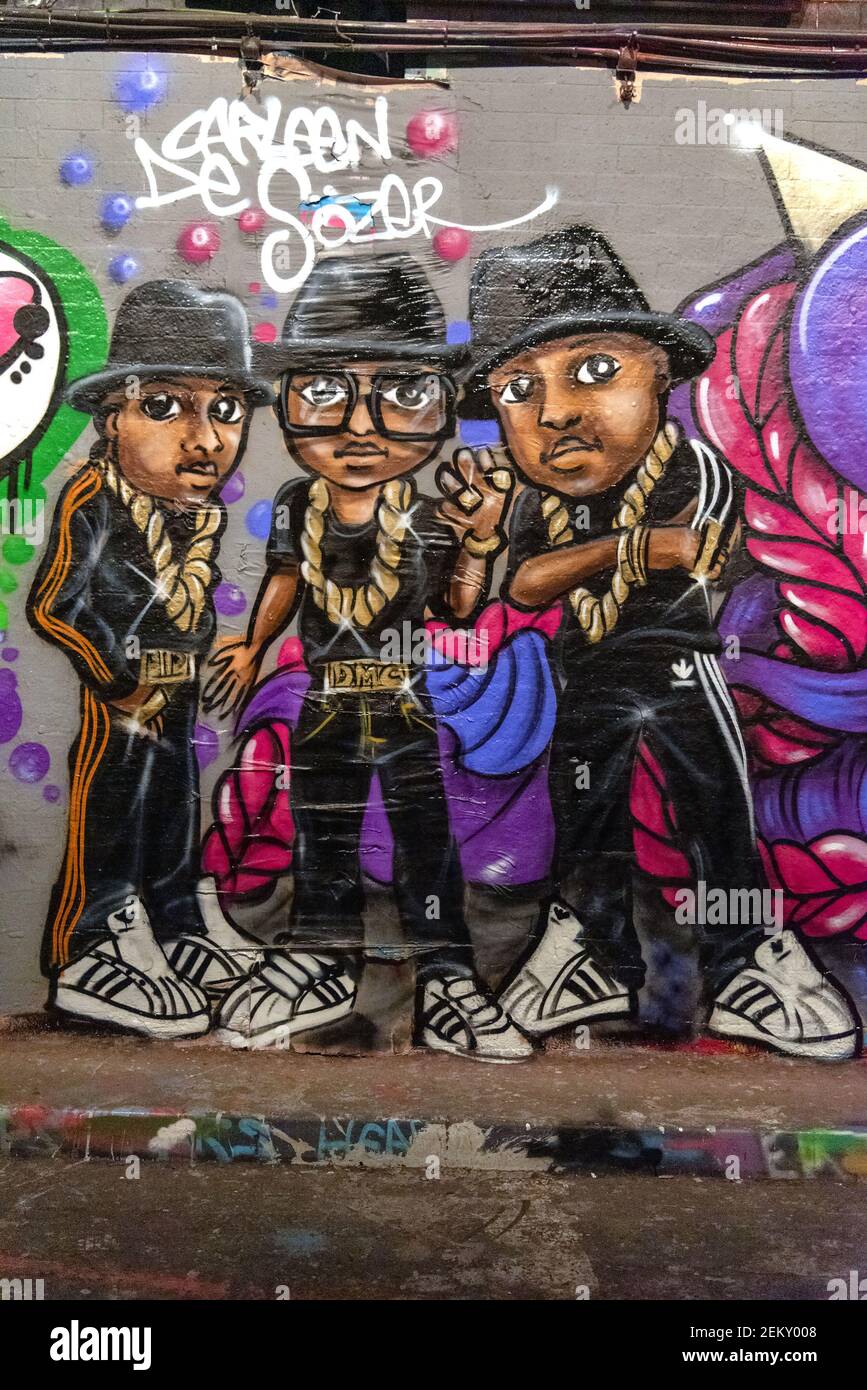 Graffiti of Run DMC seen at the famous Leake Street Tunnel under ...