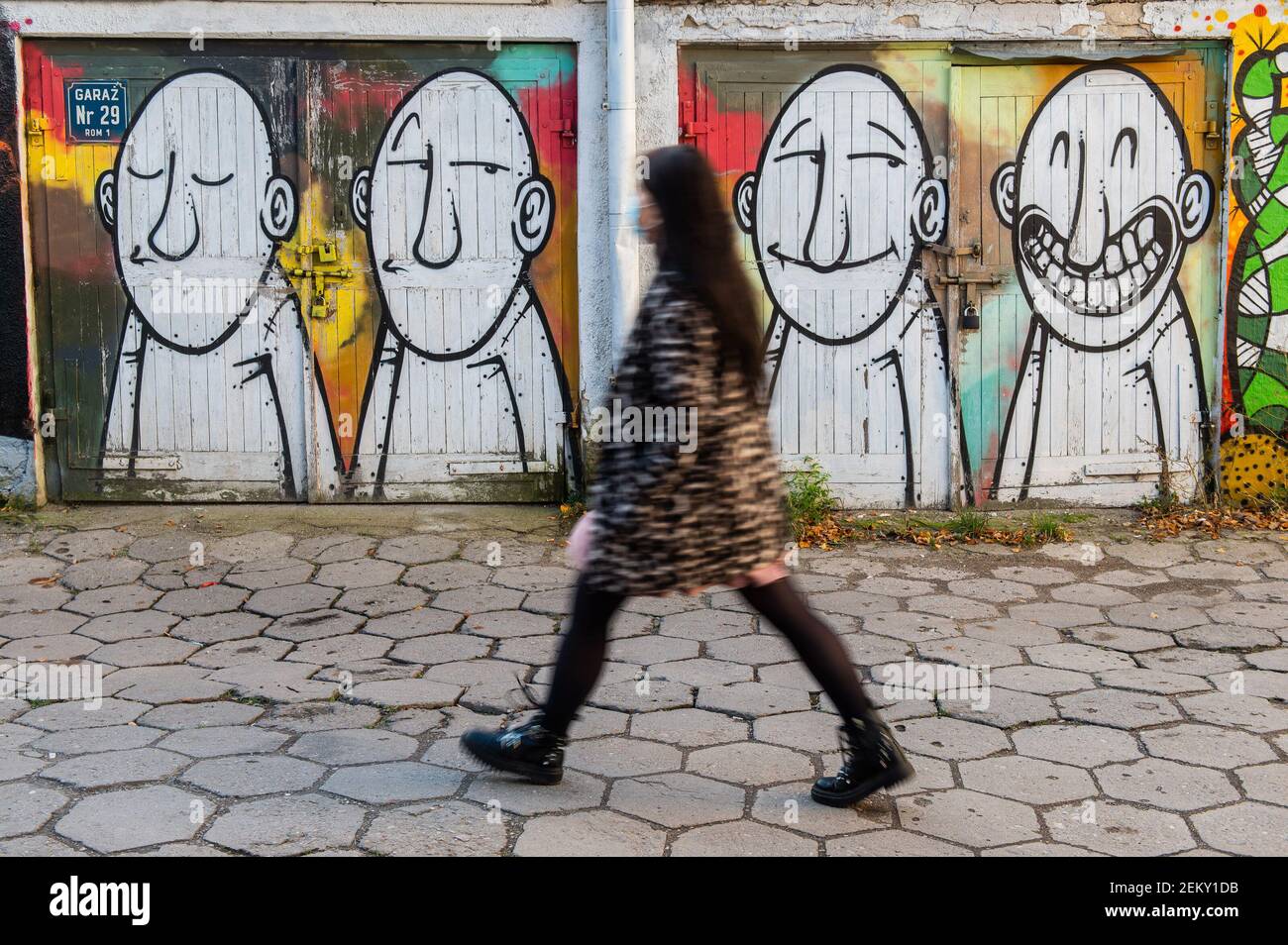 Graffiti murals seen in Gdansk Wrzeszcz. Murals are very popular in ...