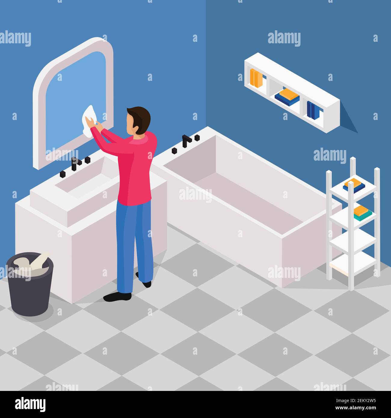 Spring thorough house cleaning works isometric background with man ...